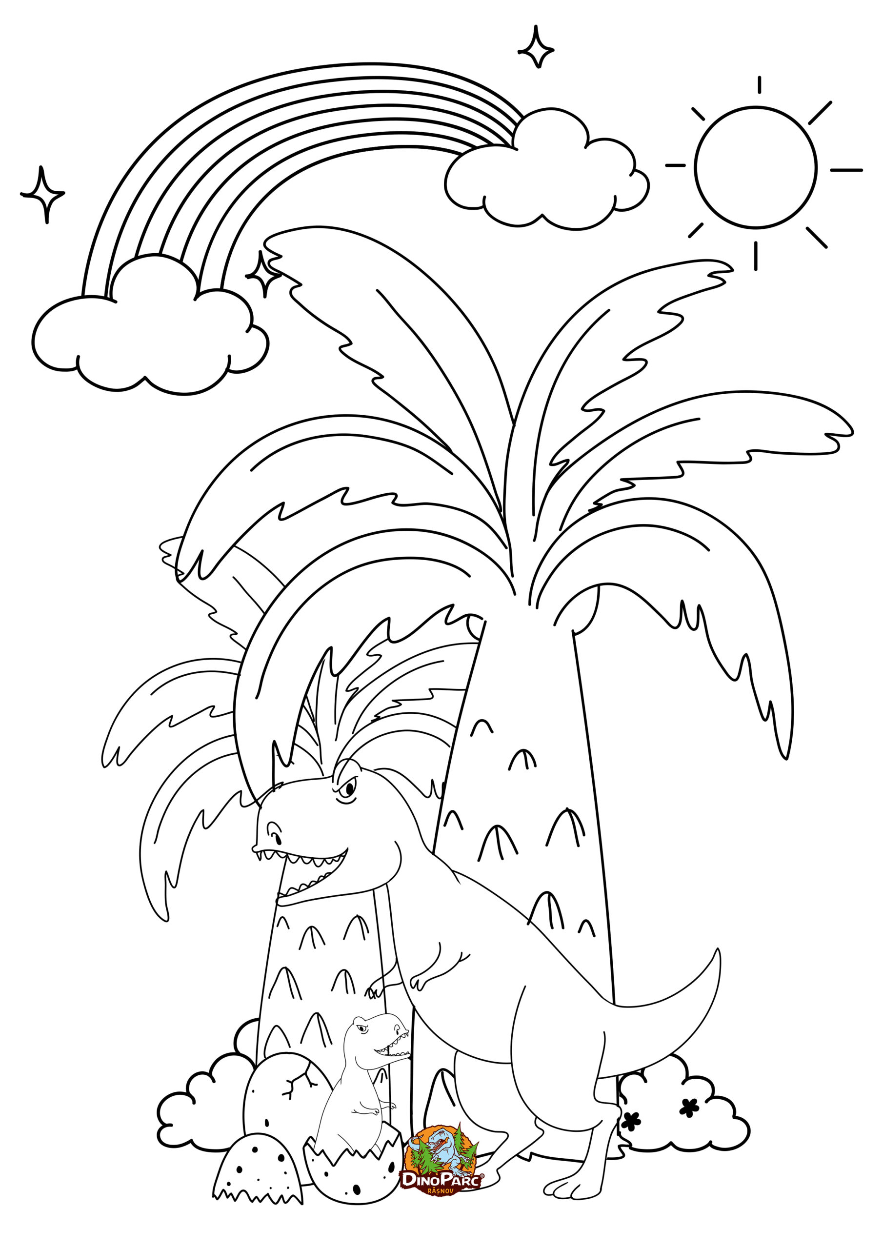 Planșă de colorat cu dinozauri: T-Rex - Dino Parc Râșnov